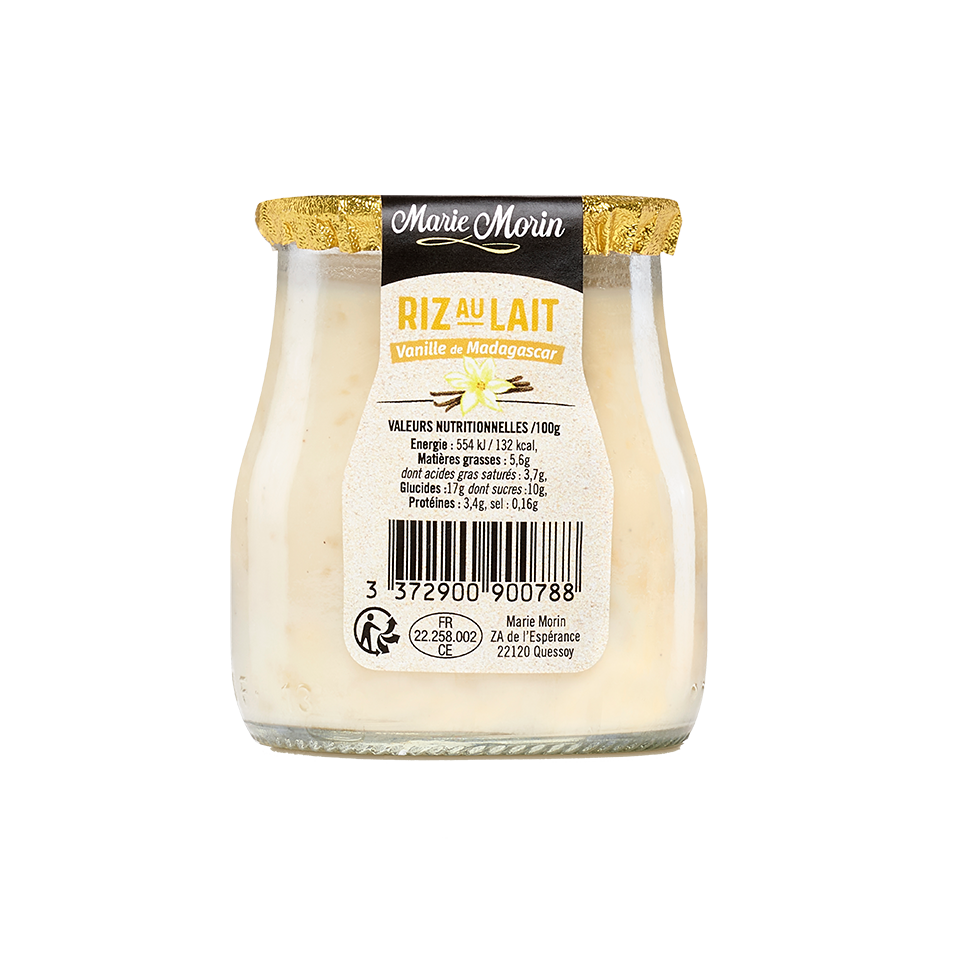 Riz au lait à la vanille de Madagascar 140g - Marie Morin (Pro)